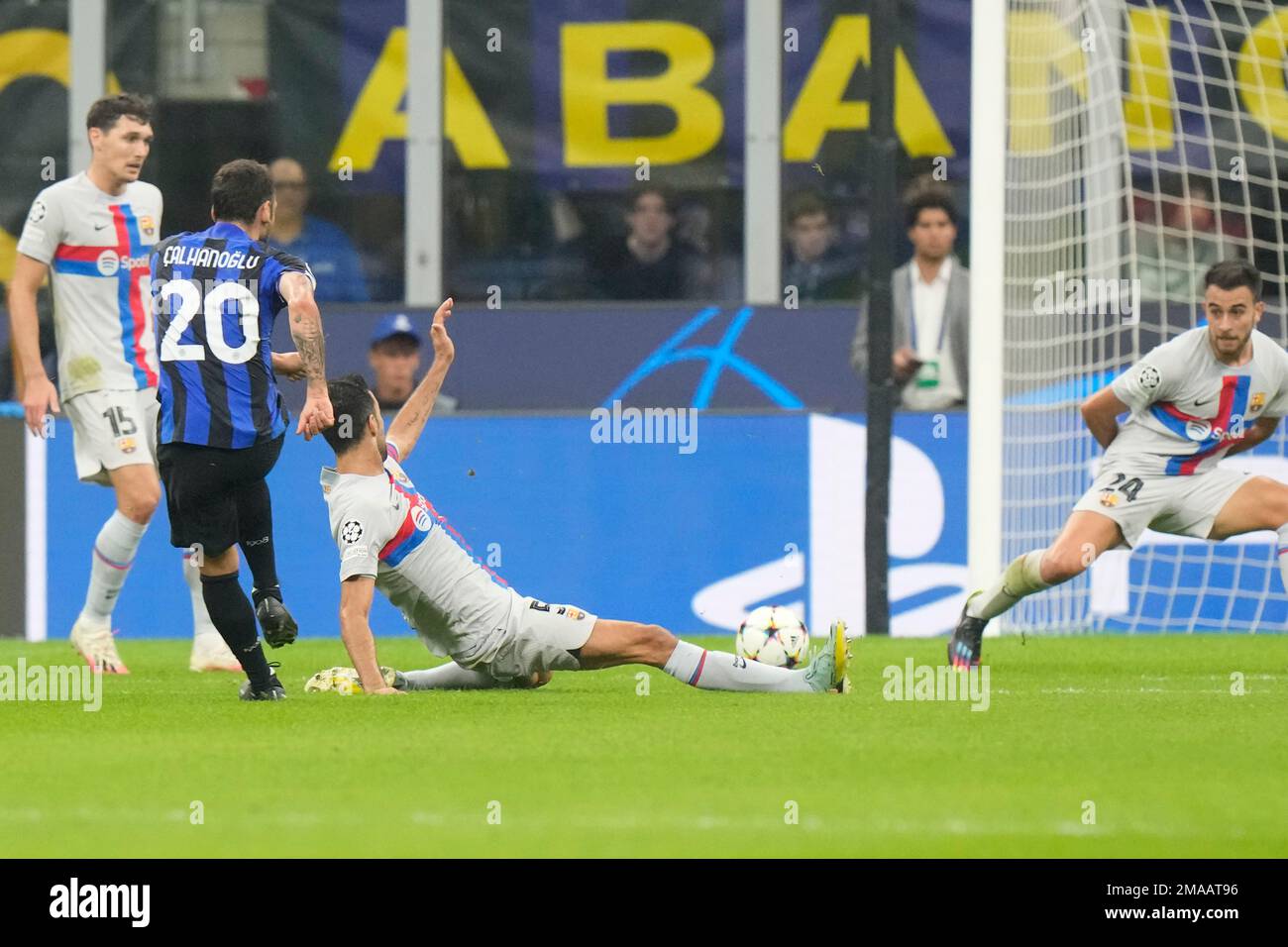 Inter Milans Hakan Calhanoglu Left Scores His Sides Opening Goal