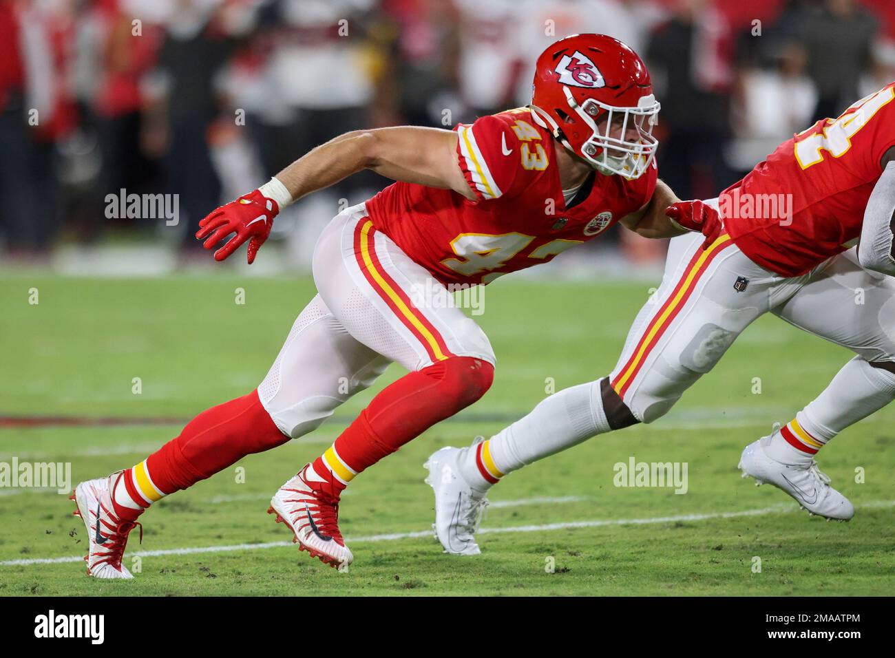 Kansas City Chiefs linebacker Jack Cochrane (43) leaves the line during ...