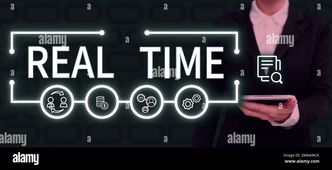 Handwriting text Real Time. Concept meaning the actual time during ...