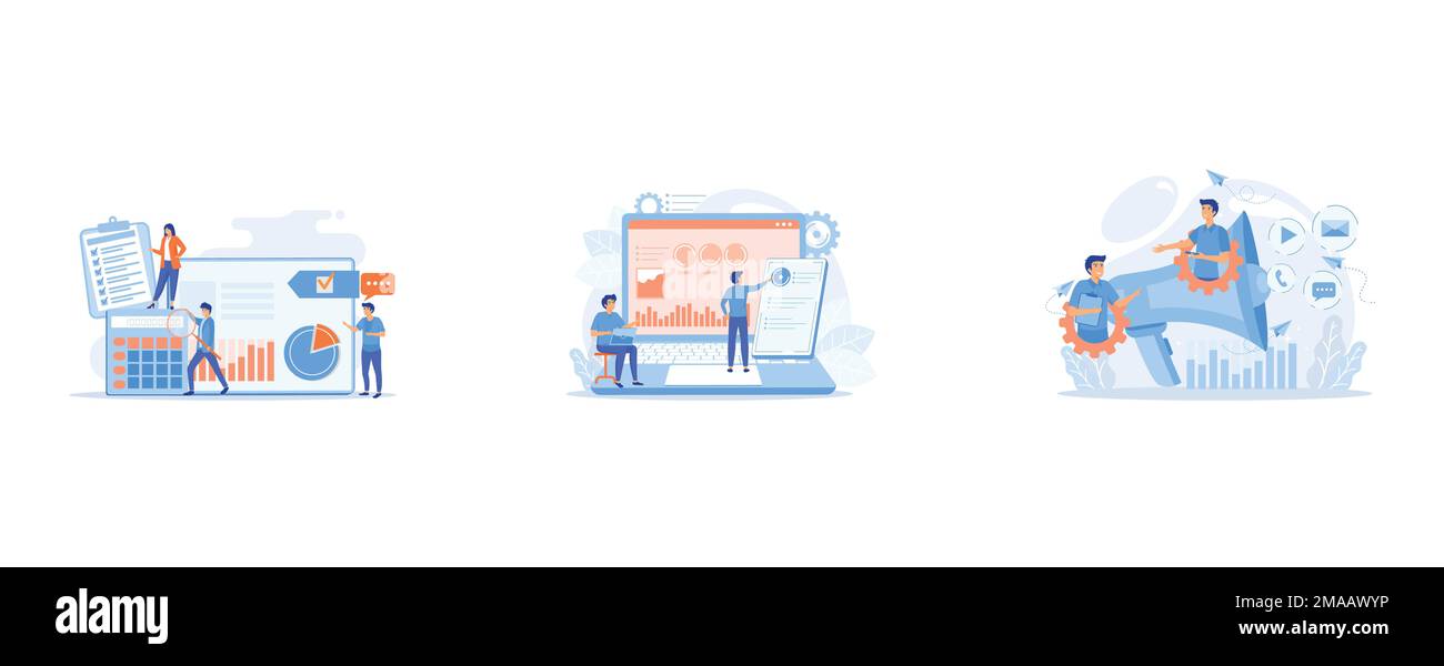 Tiny people auditors, accountant with magnifier during examination of ...