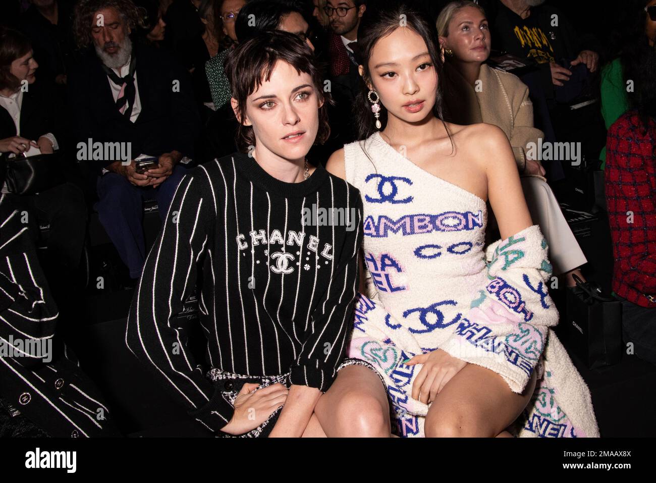Kristen Stewart, left, and Jennie Kim attend for the Chanel ready-to ...