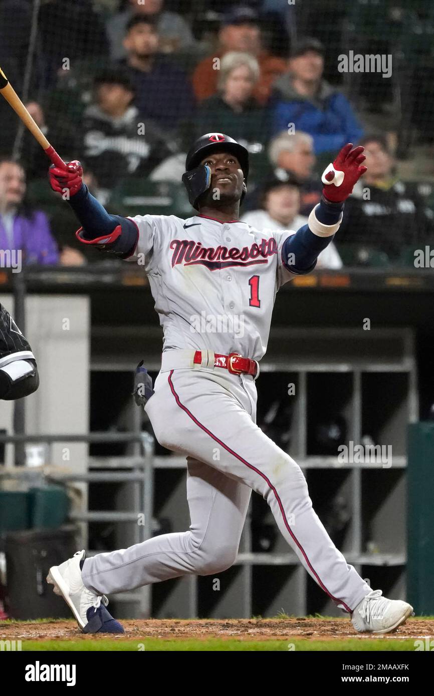 Minnesota Twins' Nick Gordon watches his fly ball curve foul in a ...