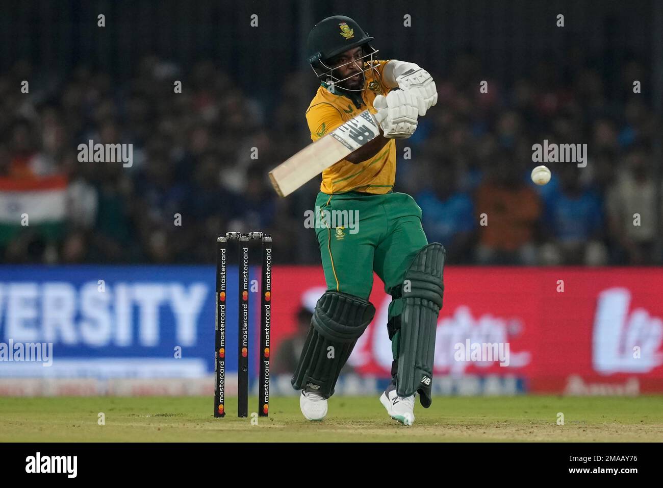 South Africa's captain Temba Bavuma plays a shot during the third T20 ...