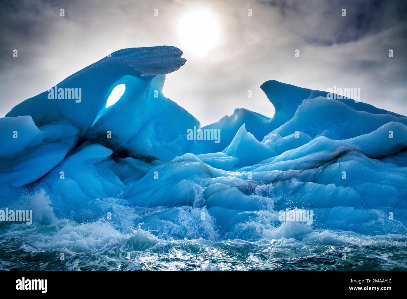 Nice blue icebers in Storoya, Svalbard. Expedition cruise vessel Greg ...