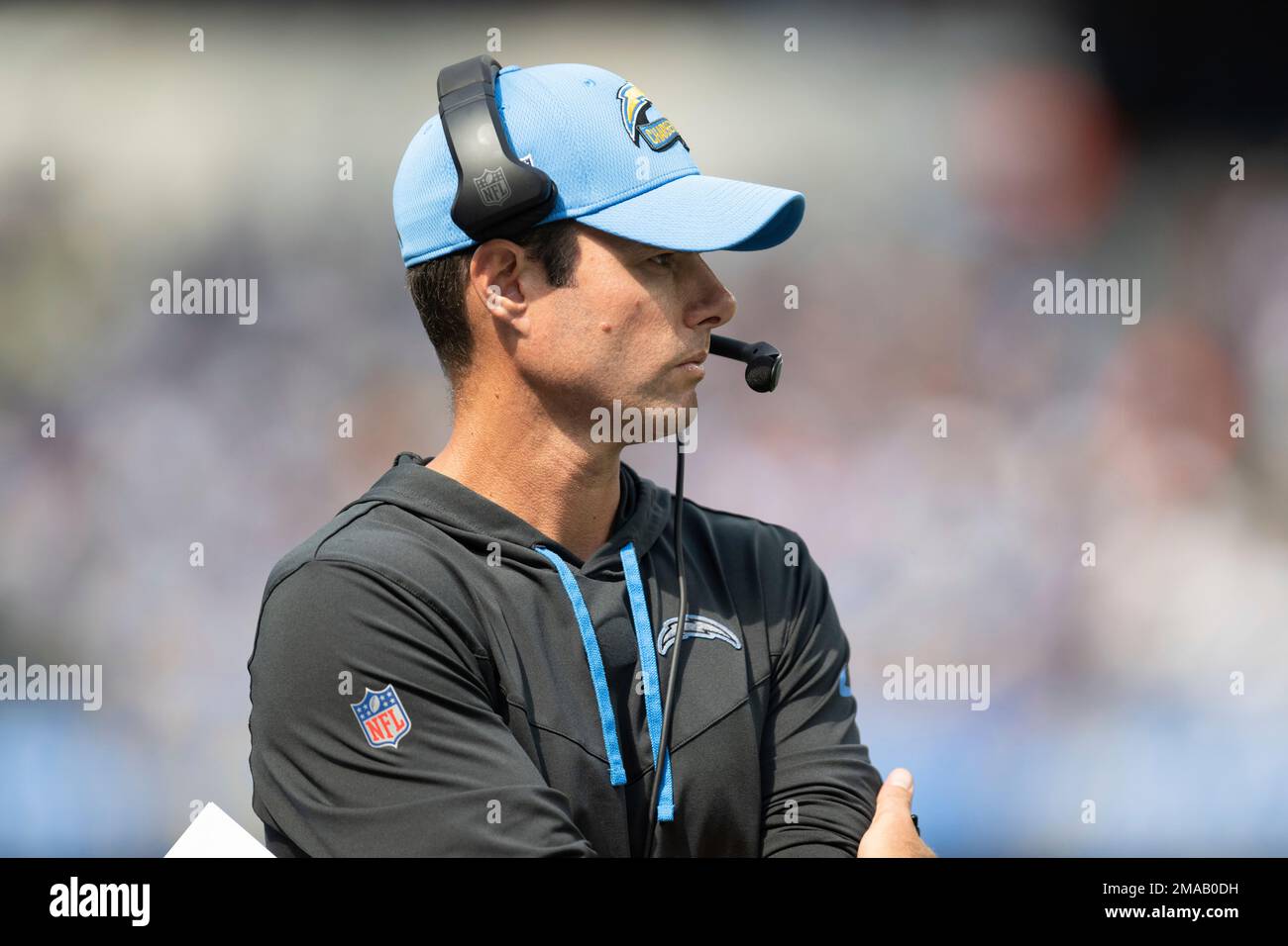 Los Angeles Chargers head coach Brandon Staley watches is players ...