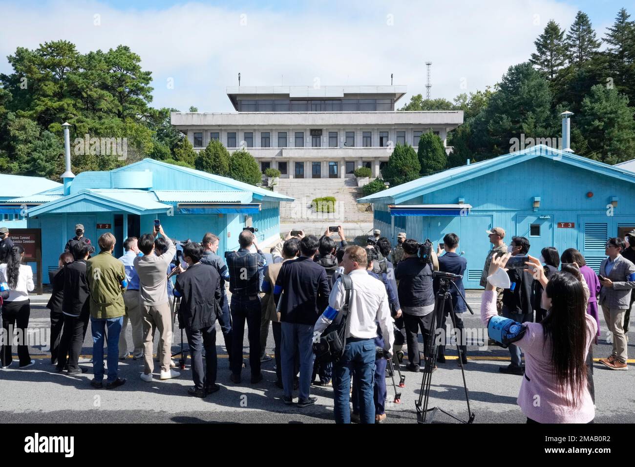 The media visits the border villages of Panmunjom in Paju, South Korea ...