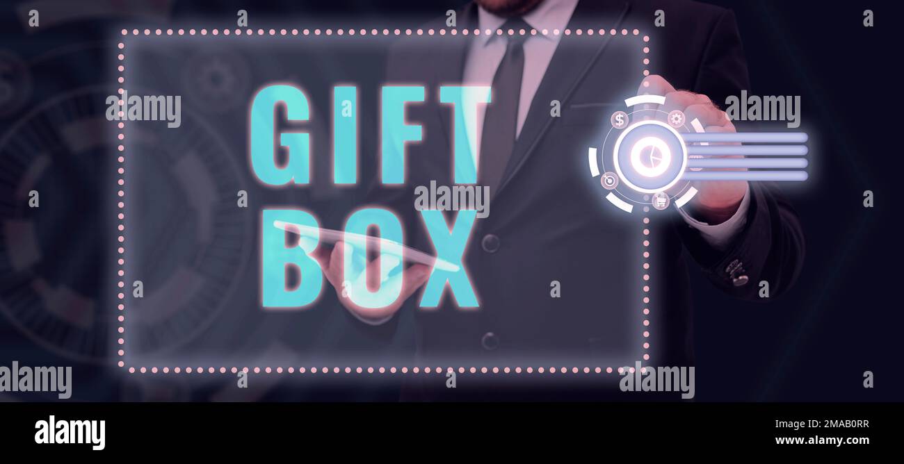 Conceptual display Gift Box. Business showcase A small cointainer with ...