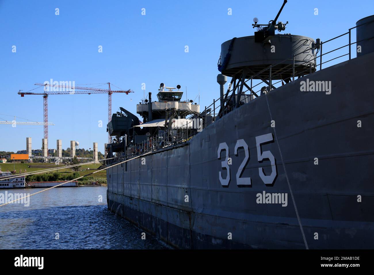 The USS LST-325, a decommissioned tank landing ship, is seen docked ...