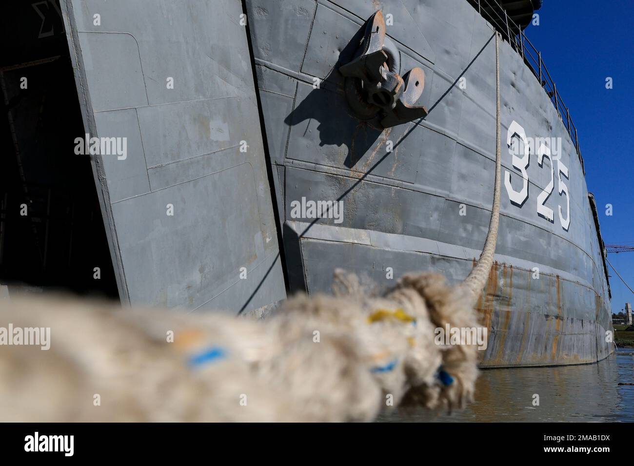 The USS LST-325, a decommissioned tank landing ship, is seen docked ...