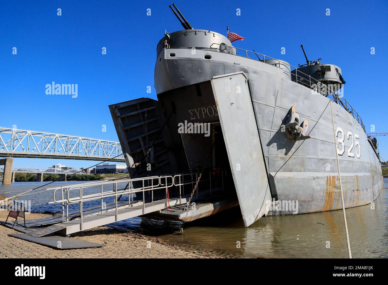 The USS LST-325, a decommissioned tank landing ship, is seen docked ...