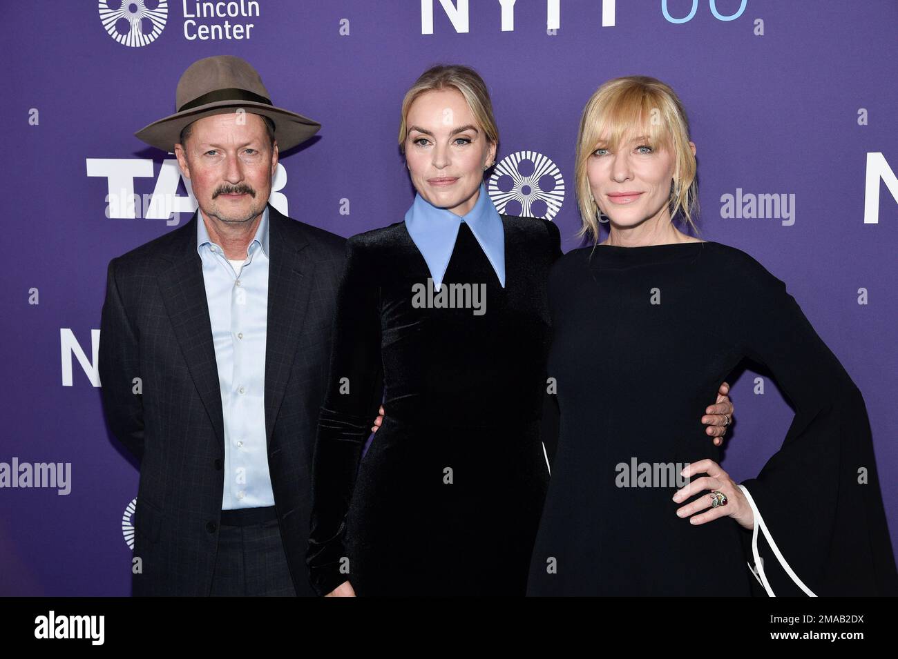 Todd Field, left, Nina Hoss and Cate Blanchett attend the premiere of "Tár" at Alice Tully Hall ...