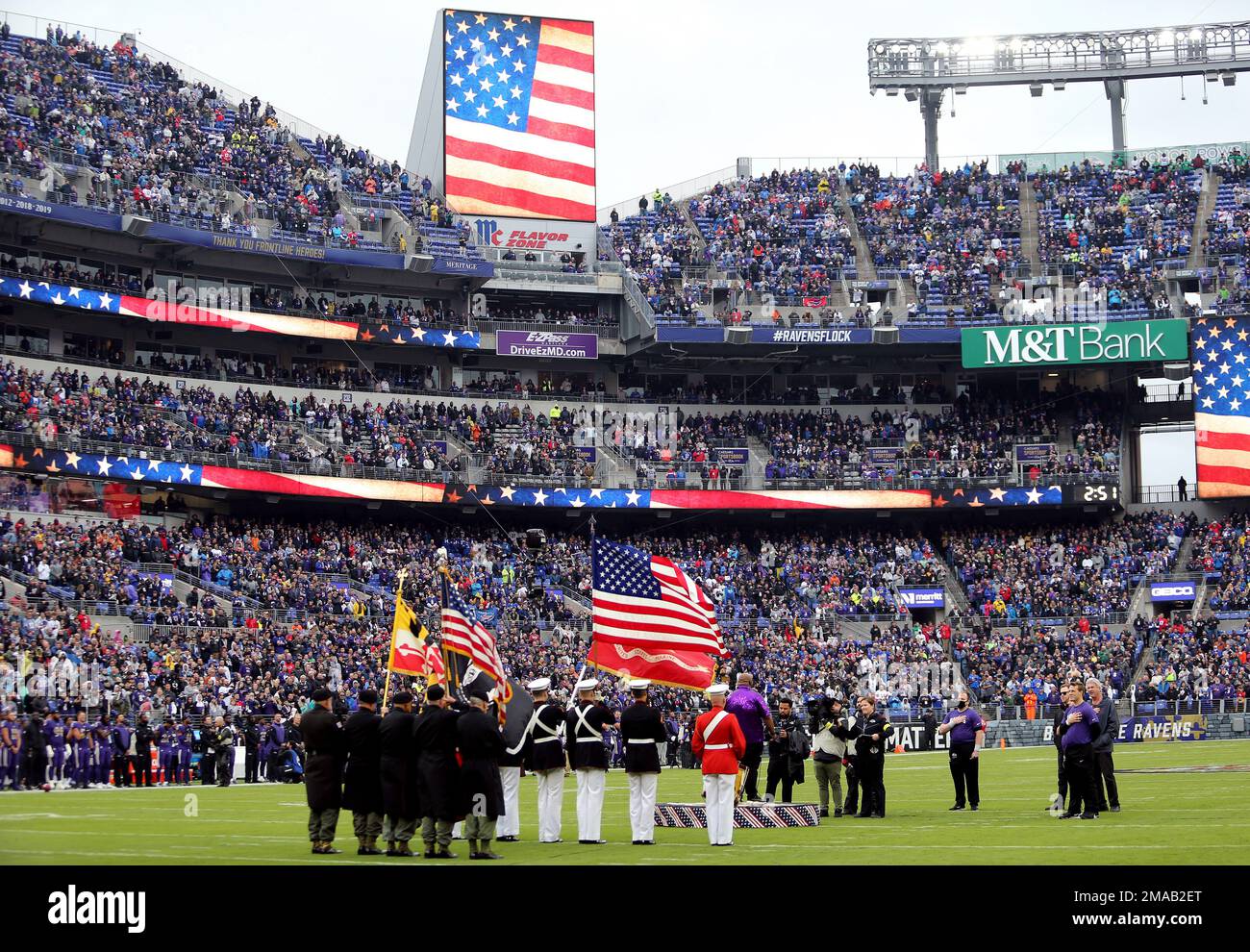 An American Flag on display during the singing of the National Anthem ...