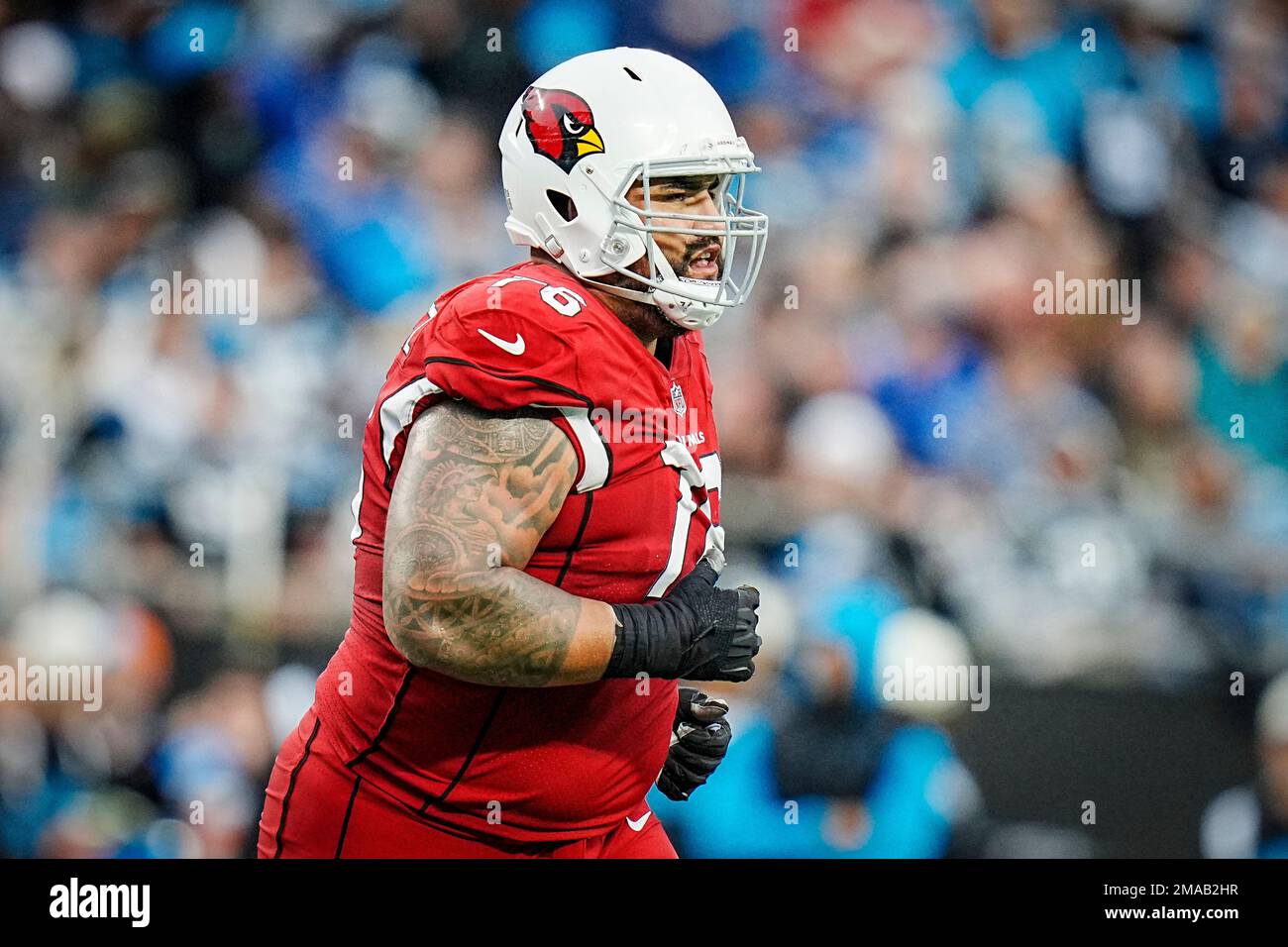 Arizona Cardinals guard Will Hernandez (76) leaves the field after ...