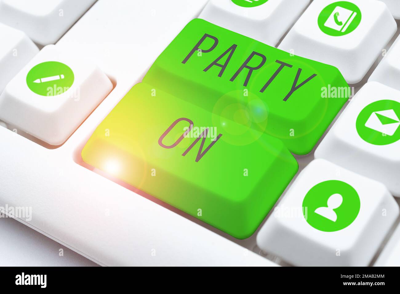 Hand writing sign Party On. Concept meaning Keep or continue having a ...