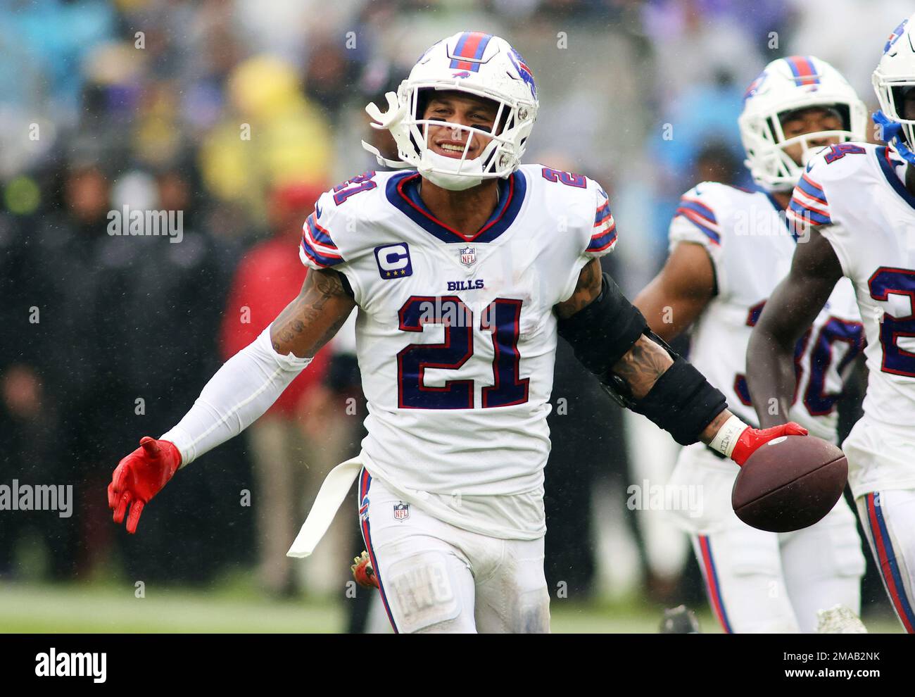 Buffalo Bills safety Jordan Poyer (21) celebrates during an NFL ...