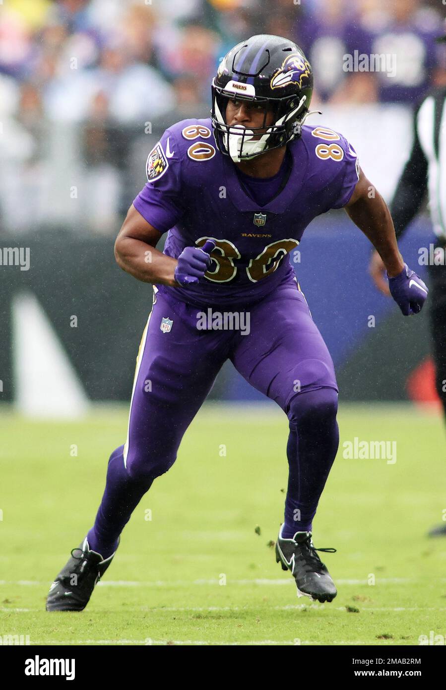 Baltimore Ravens tight end Isaiah Likely (80) runs during an NFL ...