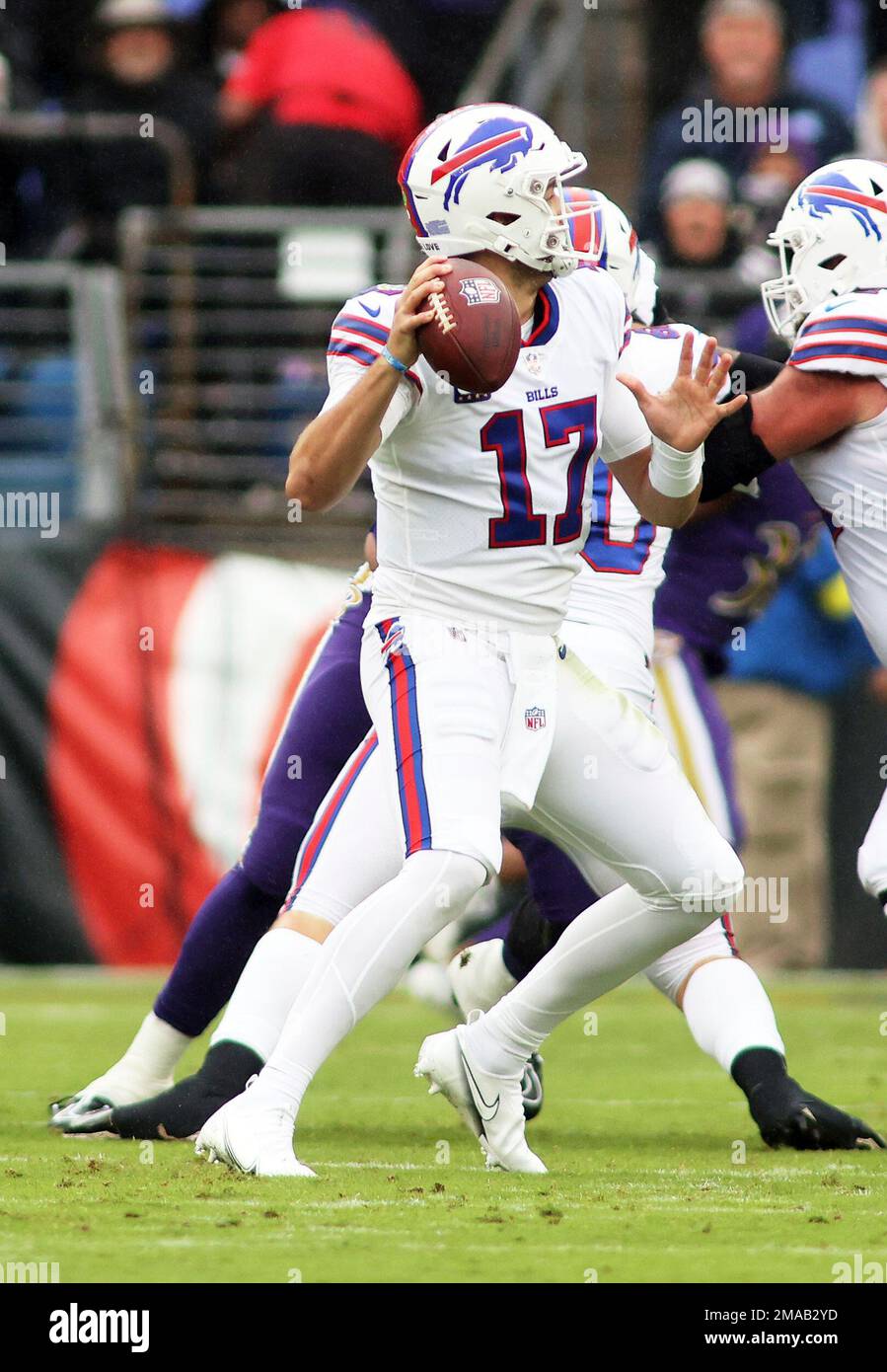Buffalo Bills quarterback Josh Allen (17) throws during an NFL football ...
