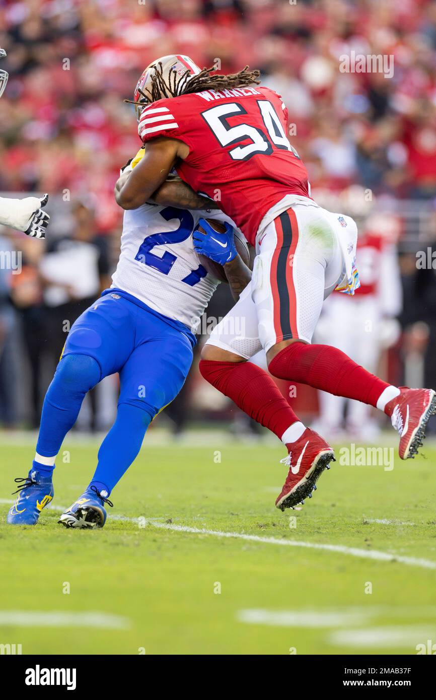 Linebacker (54) Fred Warner of the San Francisco 49ers tackles running ...