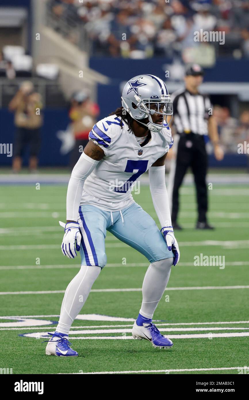 Dallas Cowboys cornerback Trevon Diggs (7) defends against the ...