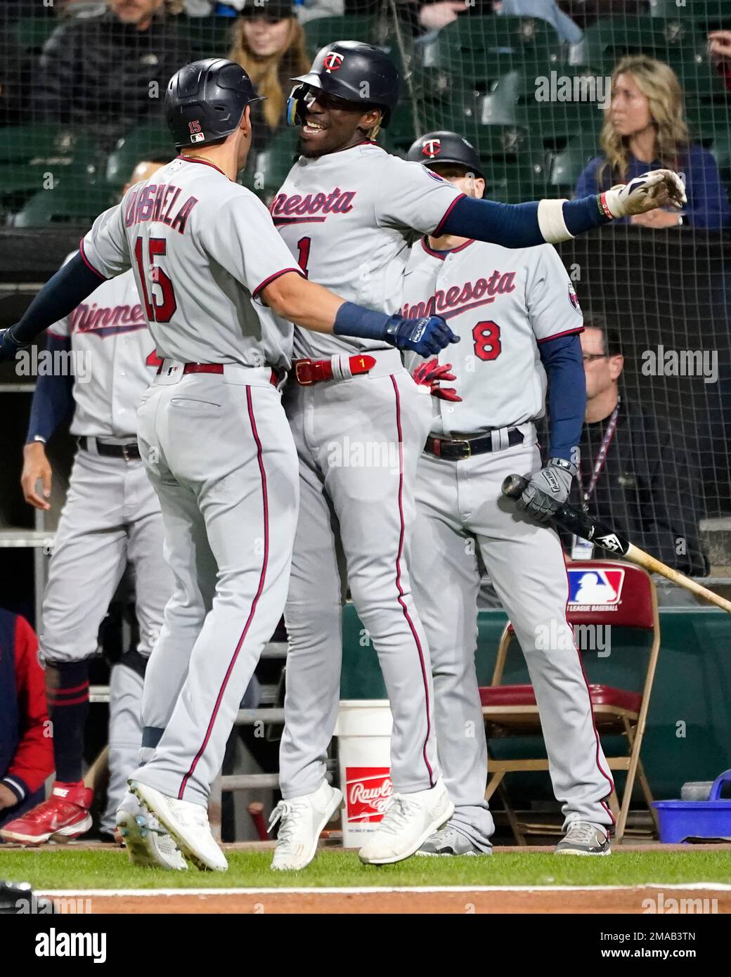 Minnesota Twins' Gio Urshela (15) celebrates with Nick Gordon after ...