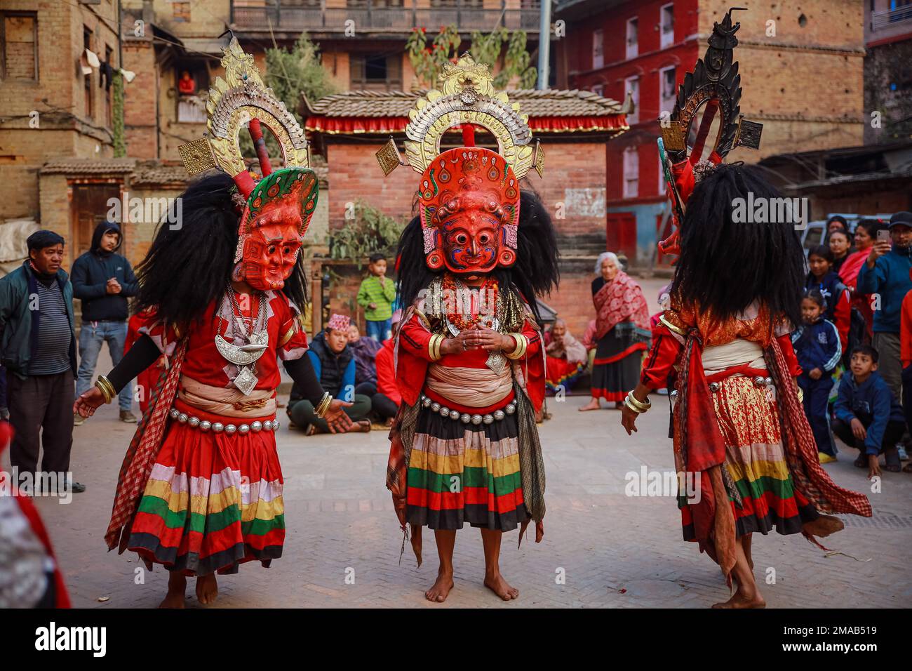 Nepal. 19th Jan, 2023. A Hindu dancers performs a traditional mask ...