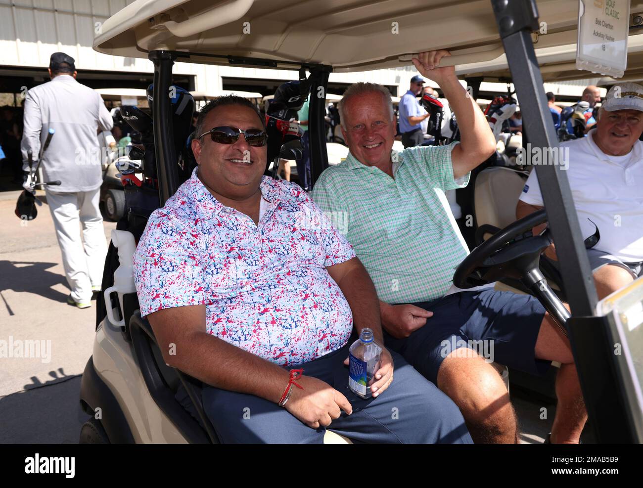 Ackshay Vashee, left, and Bob Charlton attend the 2022 Emmys Golf ...