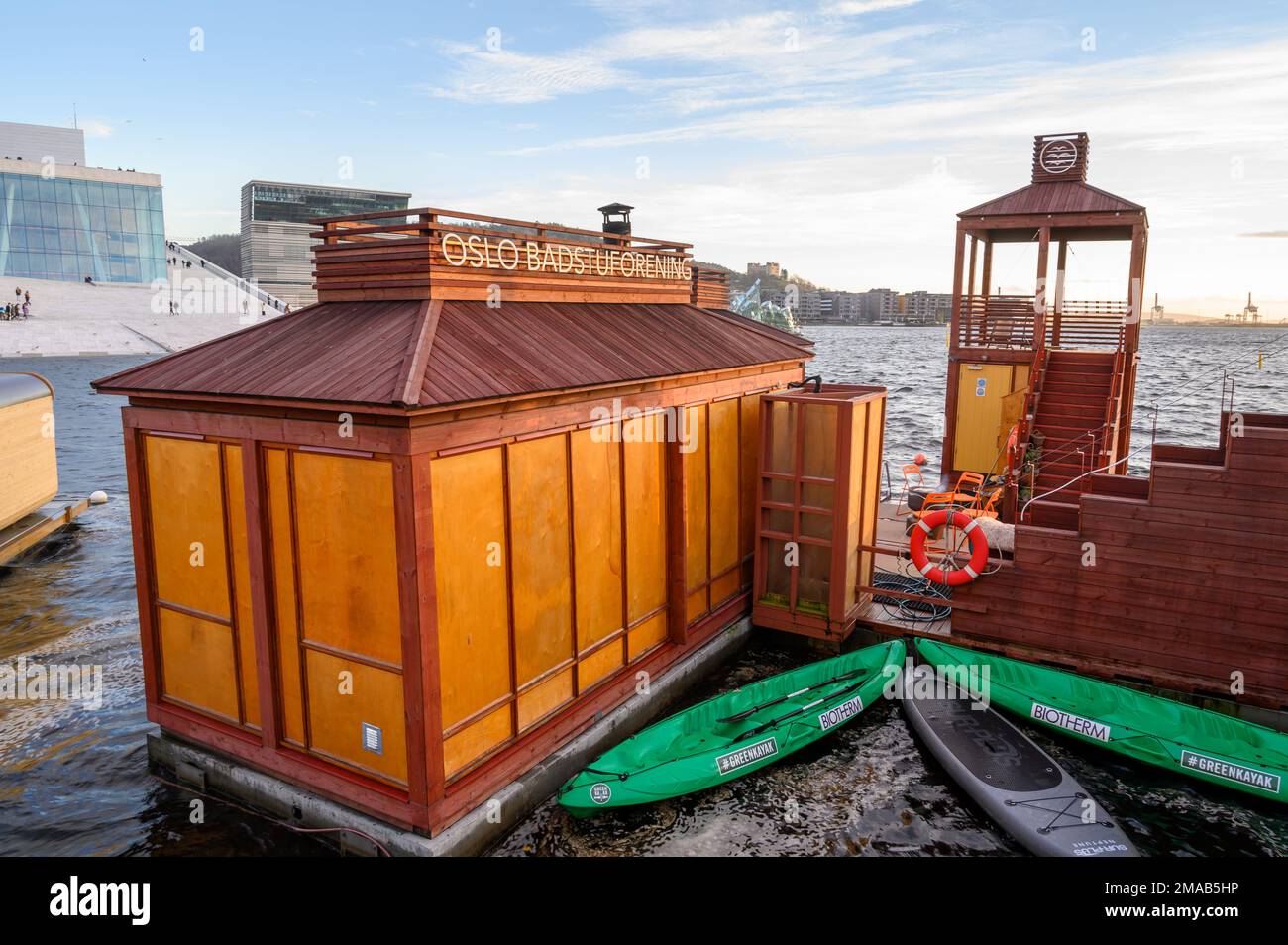 Floating saunas in Bjørvika in Oslo harbour run by Oslo Badstuforening ...
