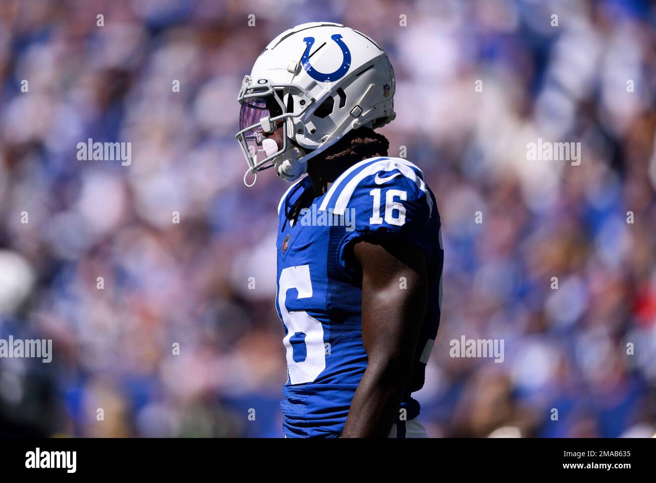 Indianapolis Colts wide receiver Ashton Dulin (16) looks to the ...