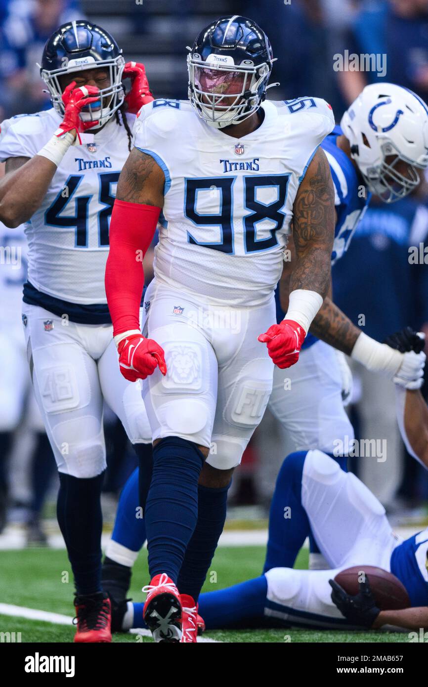 Tennessee Titans defensive tackle Jeffery Simmons (98) celebrates after ...