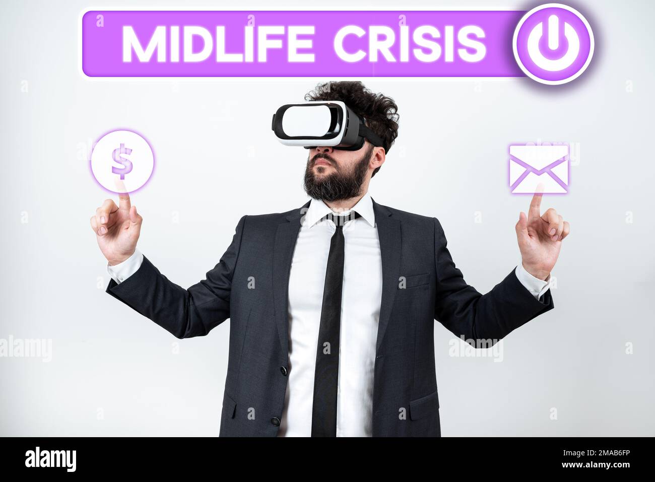 Conceptual caption Midlife Crisis. Concept meaning Software development ...
