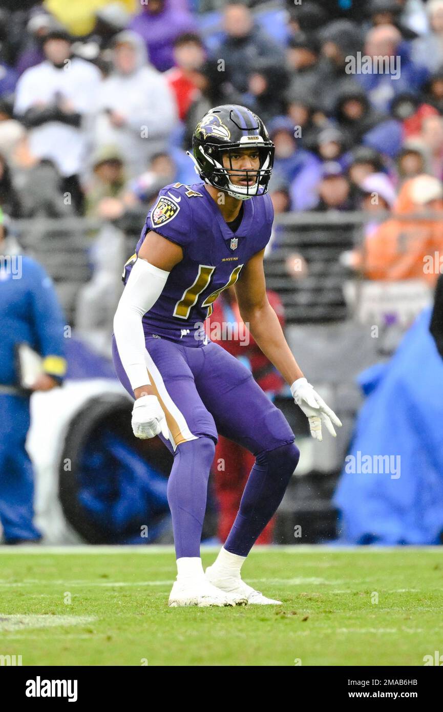 Baltimore Ravens safety Kyle Hamilton (14) in action during the first ...