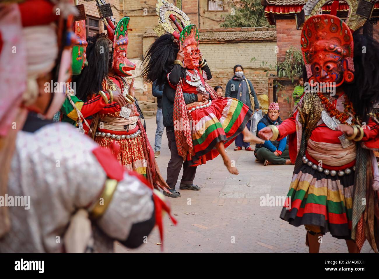 Nepal. 19th Jan, 2023. A Hindu dancers performs a traditional mask ...
