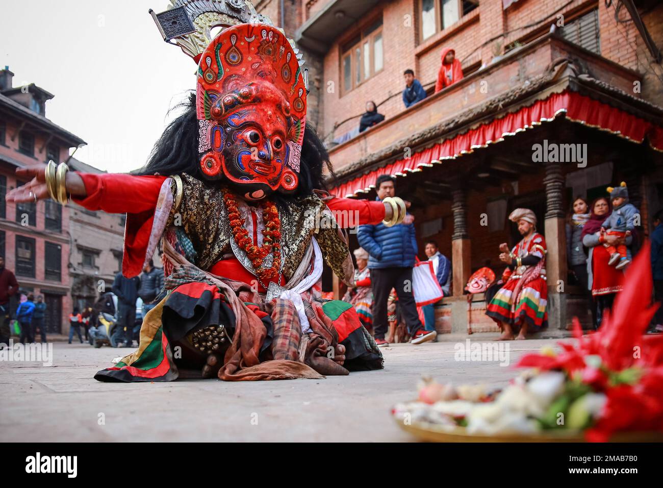 Nepal. 19th Jan, 2023. A Hindu dancers performs a traditional mask ...