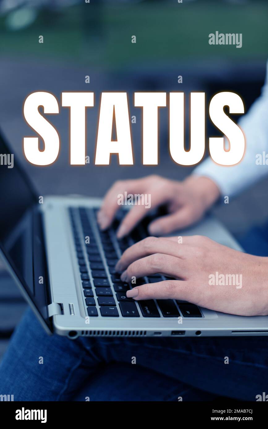 Hand writing sign Status. Business approach situation at a particular ...