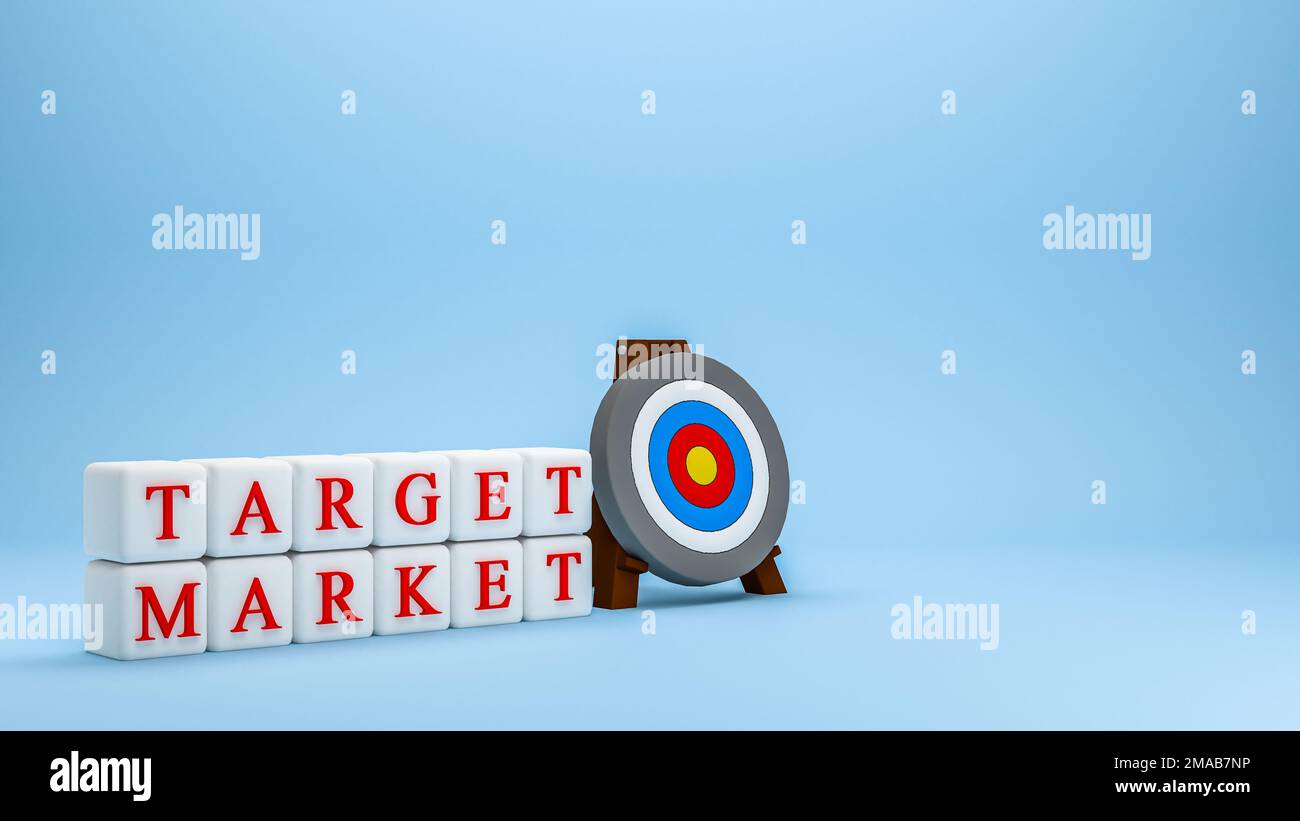 Target market with target board and arrow on blue background 3D ...