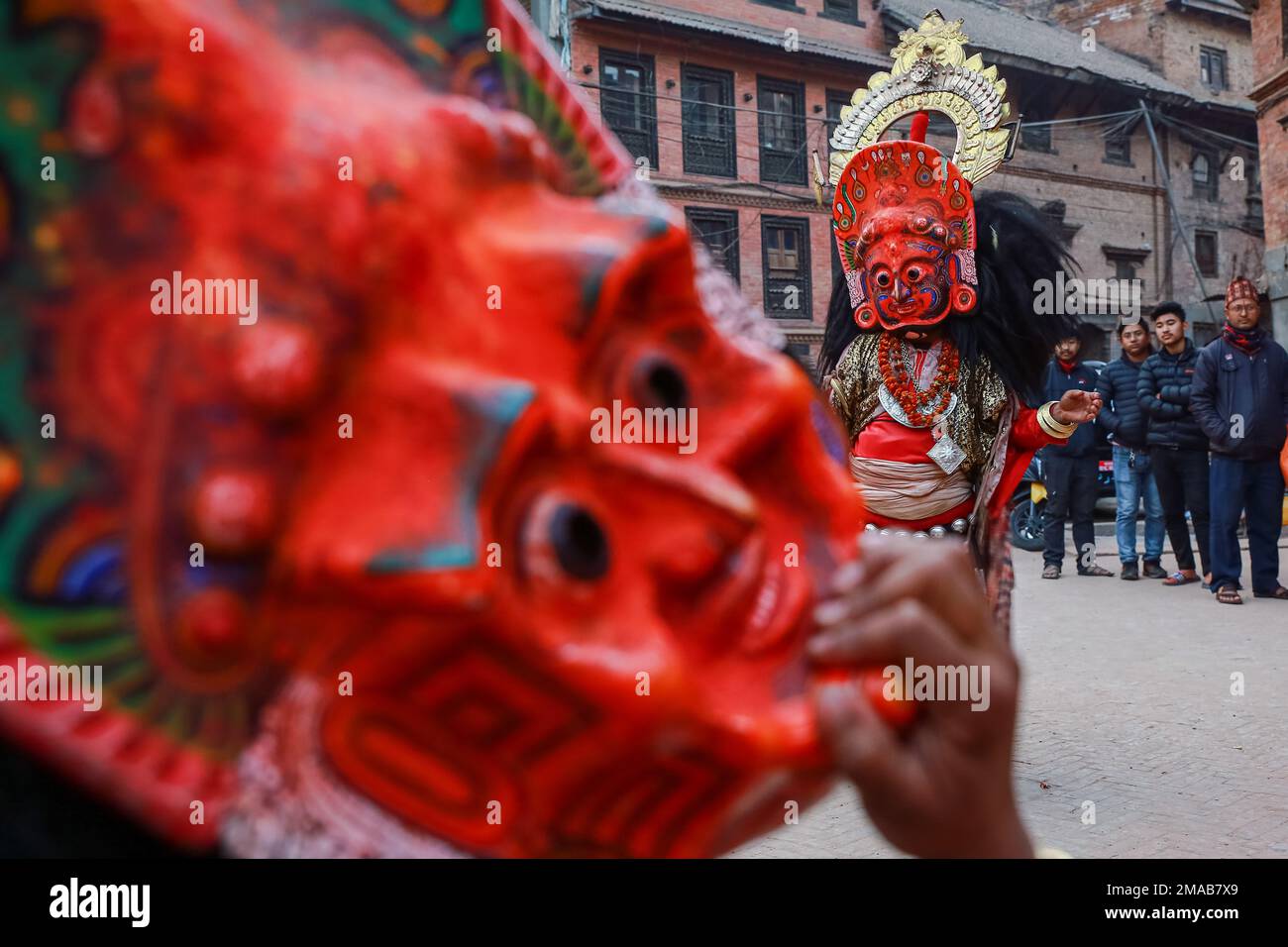 Nepal. 19th Jan, 2023. A Hindu dancers performs a traditional mask ...