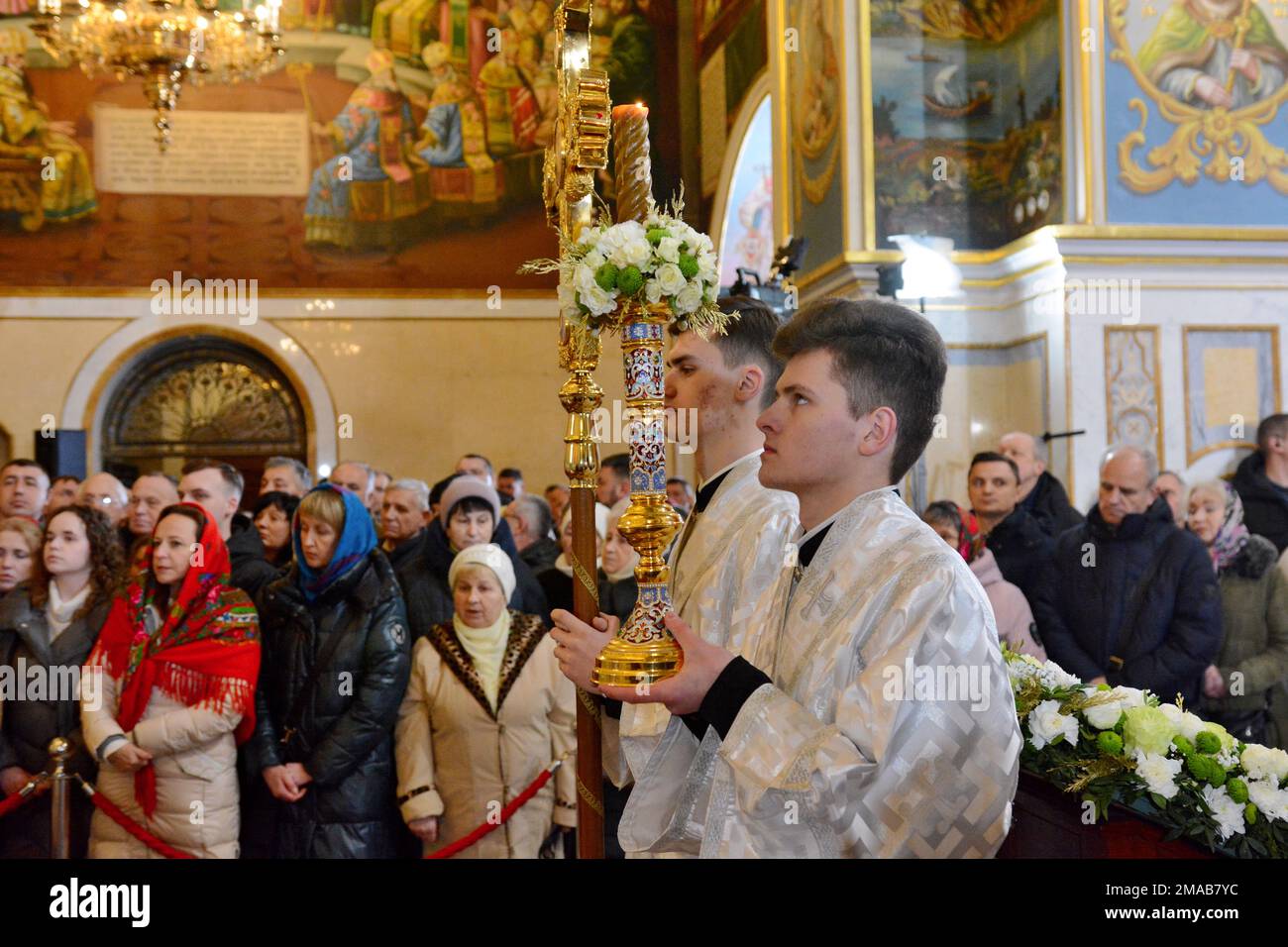 Kyiv, Ukraine. 19th Jan, 2023. People attend the Feast of the Baptism ...