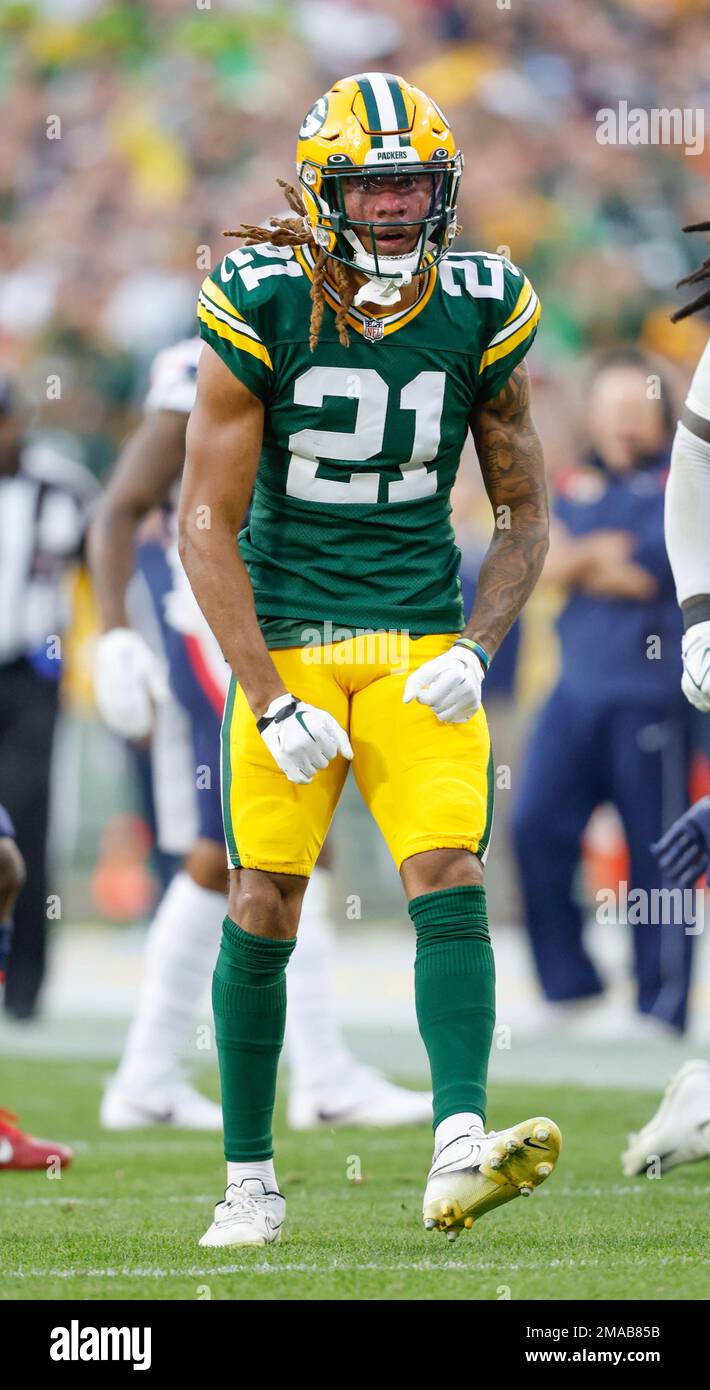Green Bay Packers cornerback Eric Stokes (21) reacts during an NFL ...
