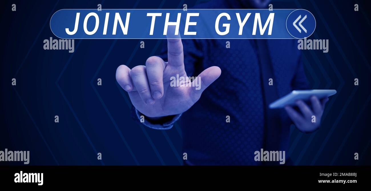 Hand writing sign Join The Gym. Internet Concept Motivation to start ...