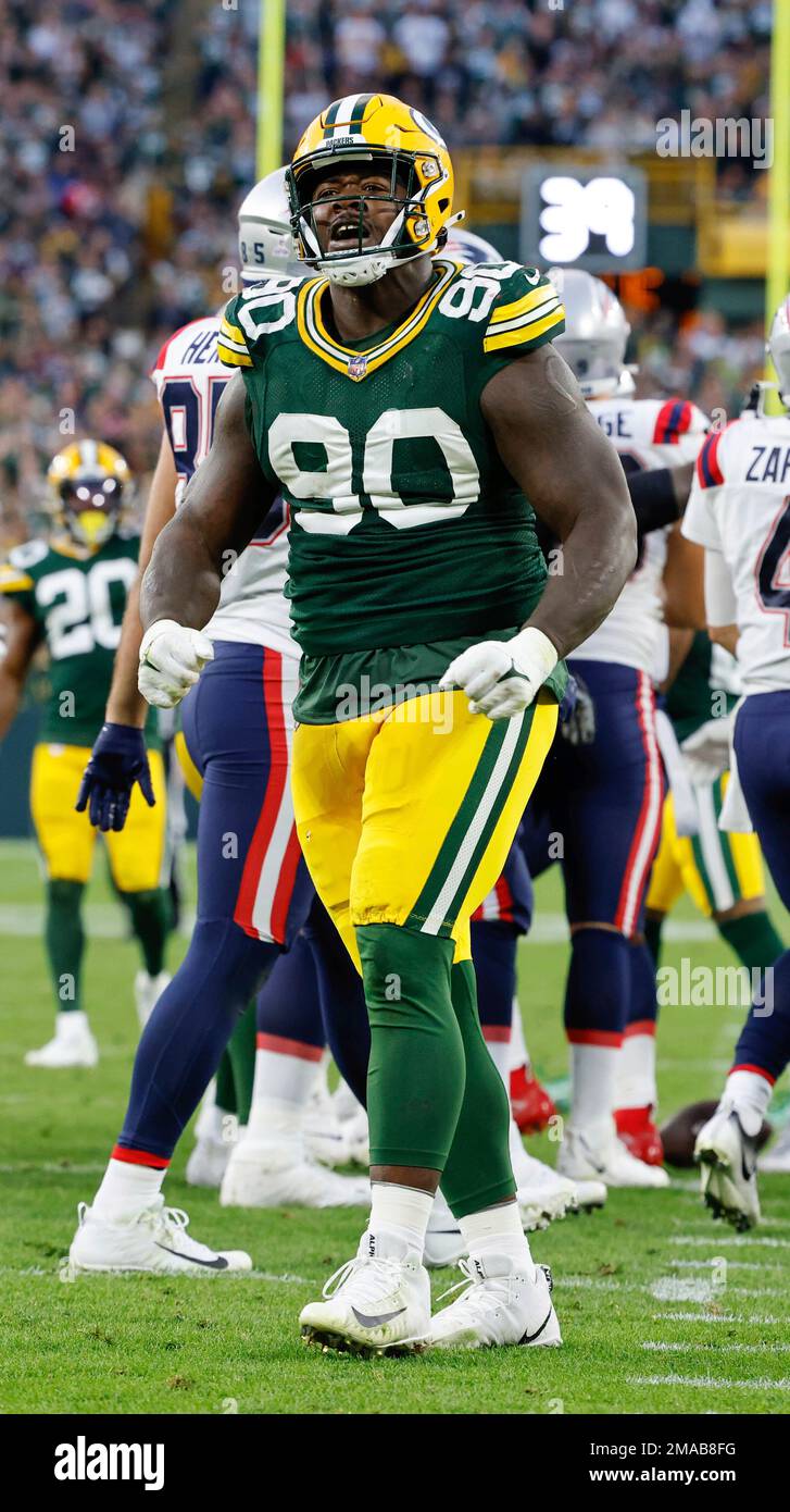 Green Bay Packers defensive tackle Jarran Reed (90) reacts against the ...