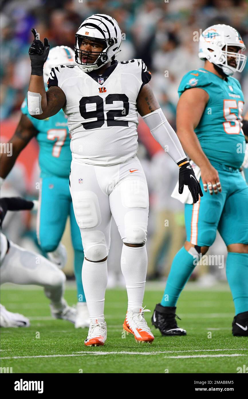 Cincinnati Bengals defensive tackle BJ Hill (92) celebrates a tackle ...