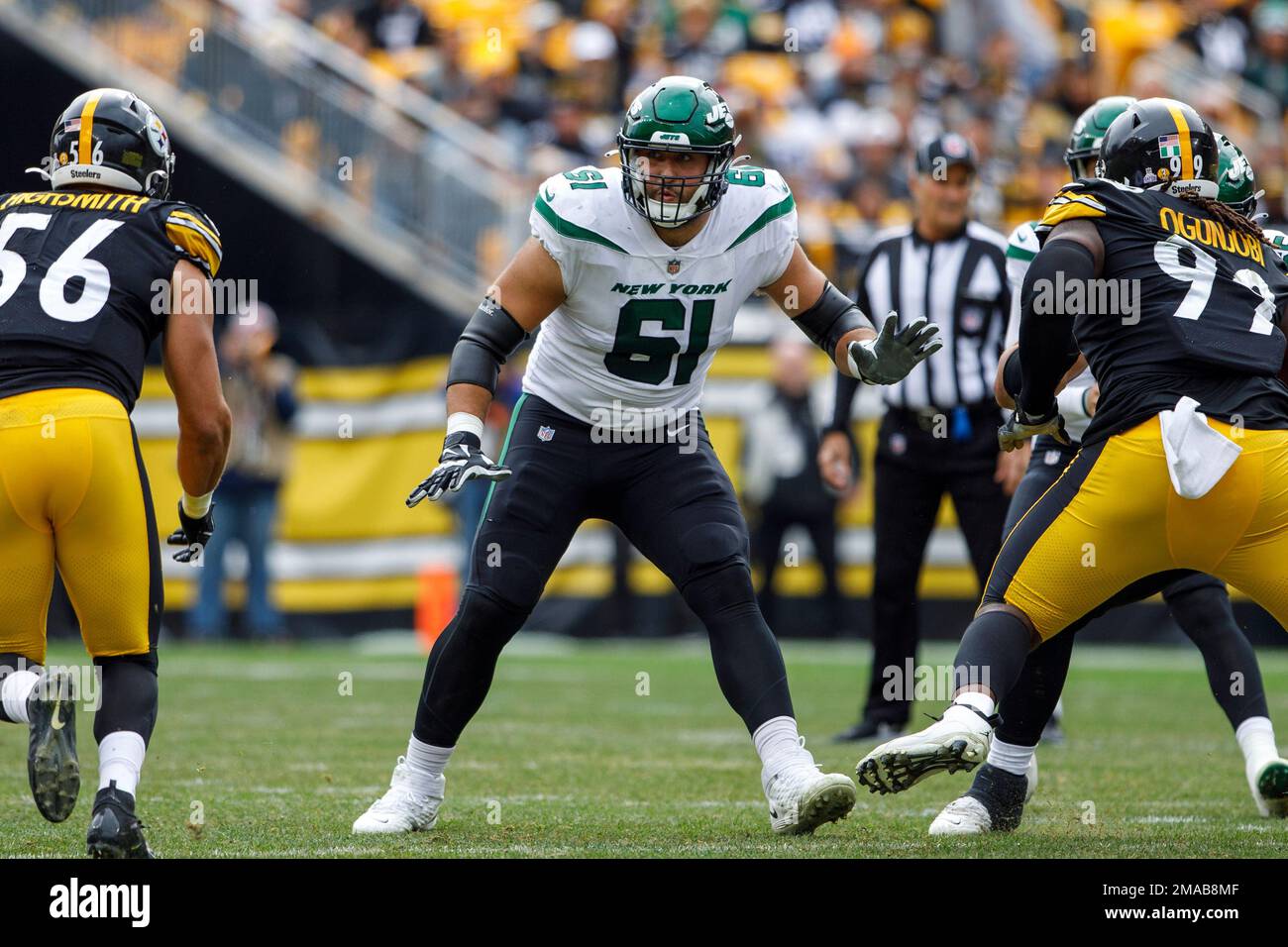 New York Jets offensive tackle Max Mitchell (61) blocks during an NFL ...