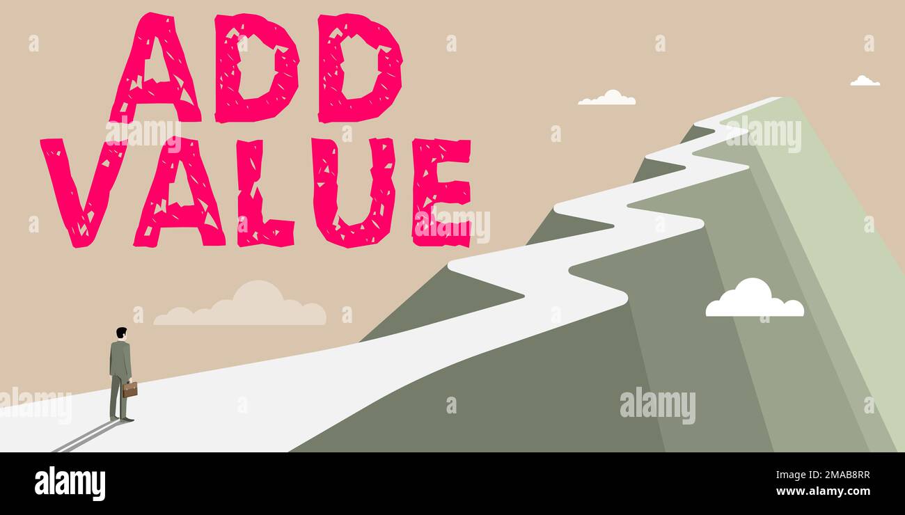 Hand writing sign Add Value. Business concept an improvement or ...