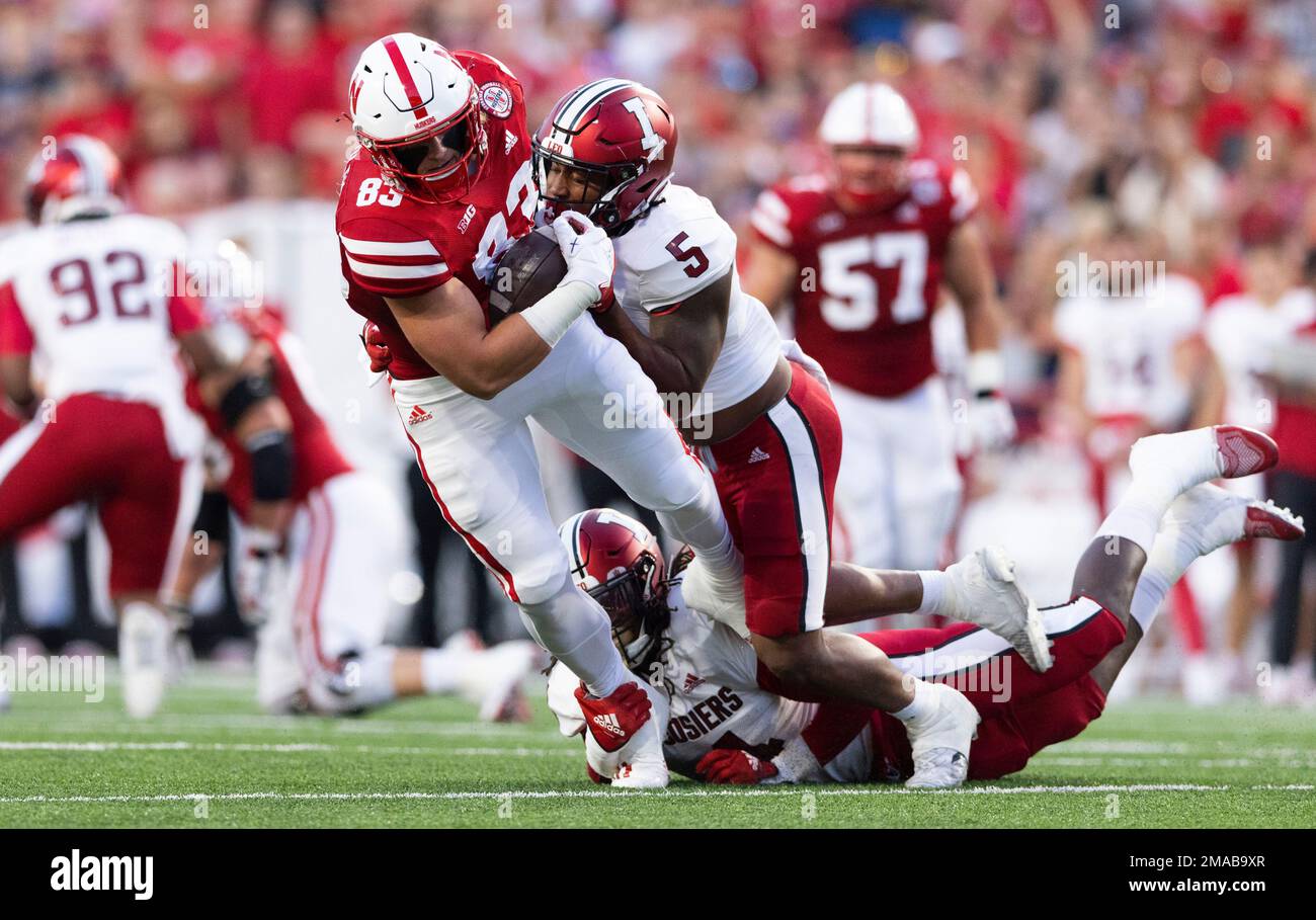 Nebraska tight end Travis Vokolek (83) carries the ball against Indiana ...