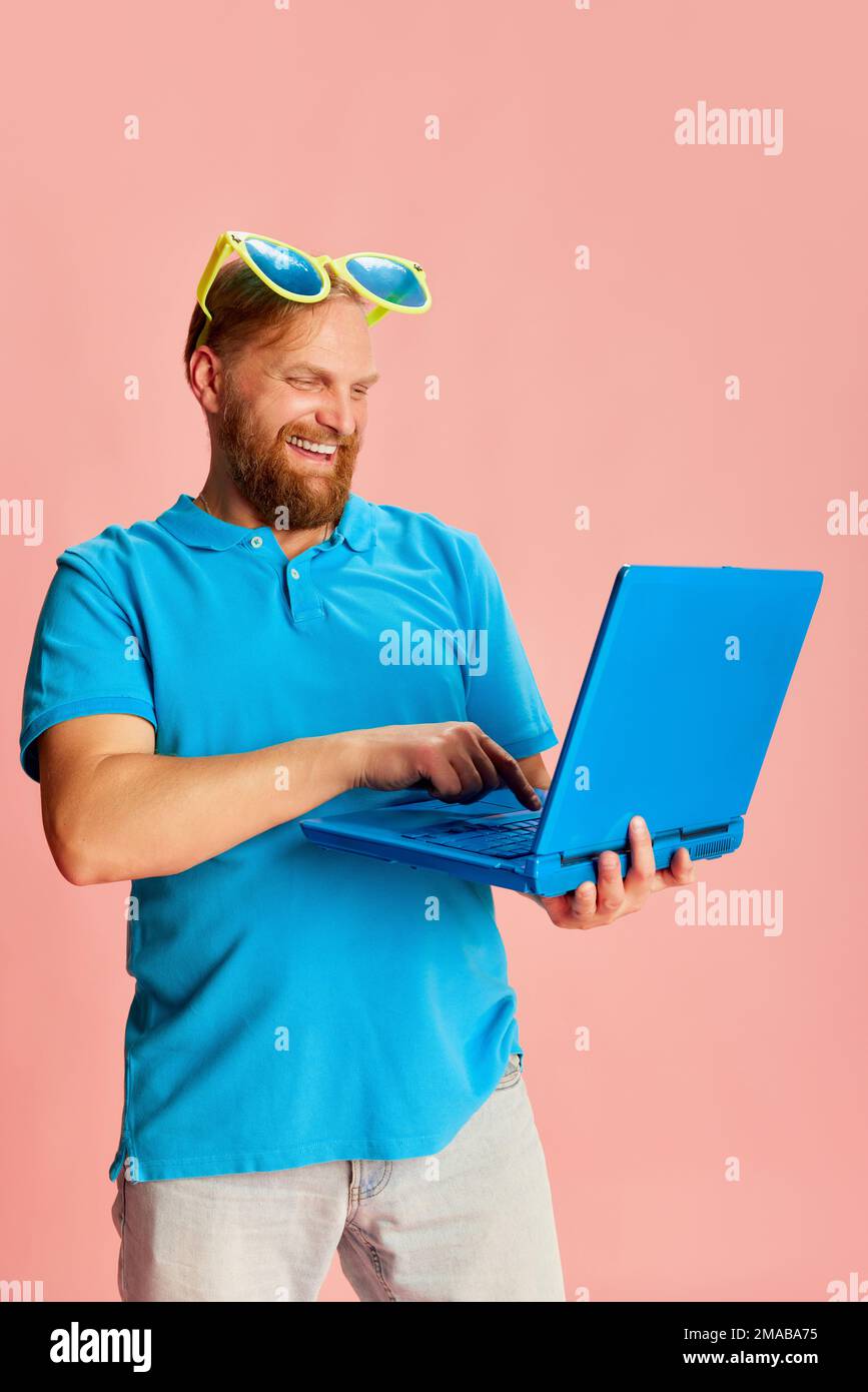 Cheerful funny Caucasian man wearing casual style clothes having fun ...