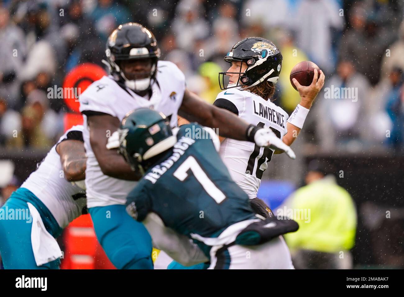 Jacksonville Jaguars' Trevor Lawrence plays during an NFL football game ...
