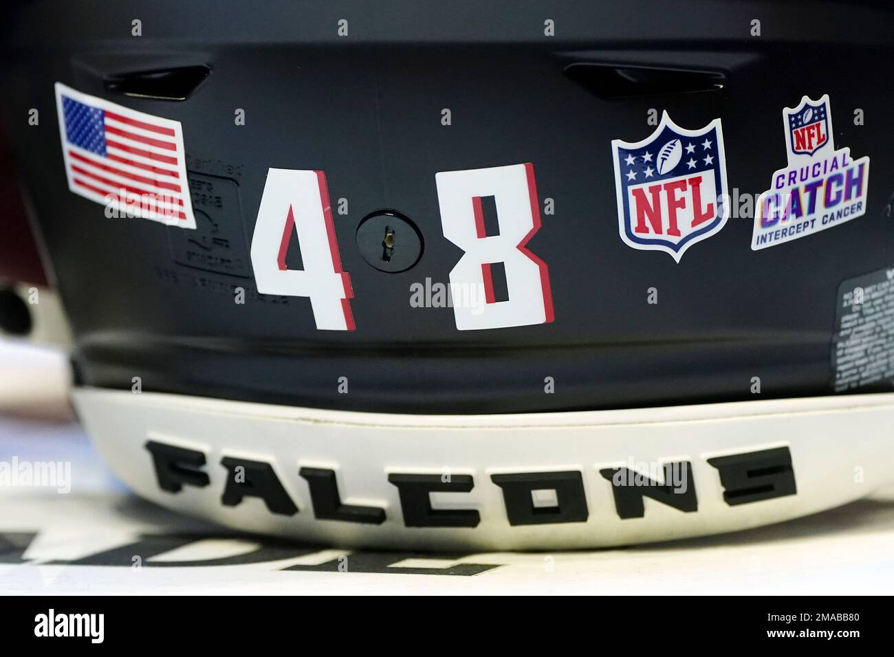 Atlanta Falcons long snapper Liam McCullough's helmet is shown before ...