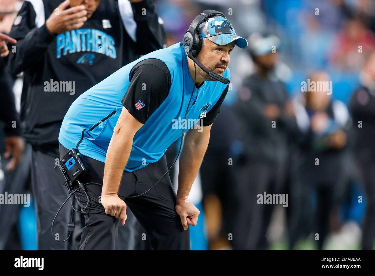 Carolina Panthers head coach Matt Rhule watches his team play the ...