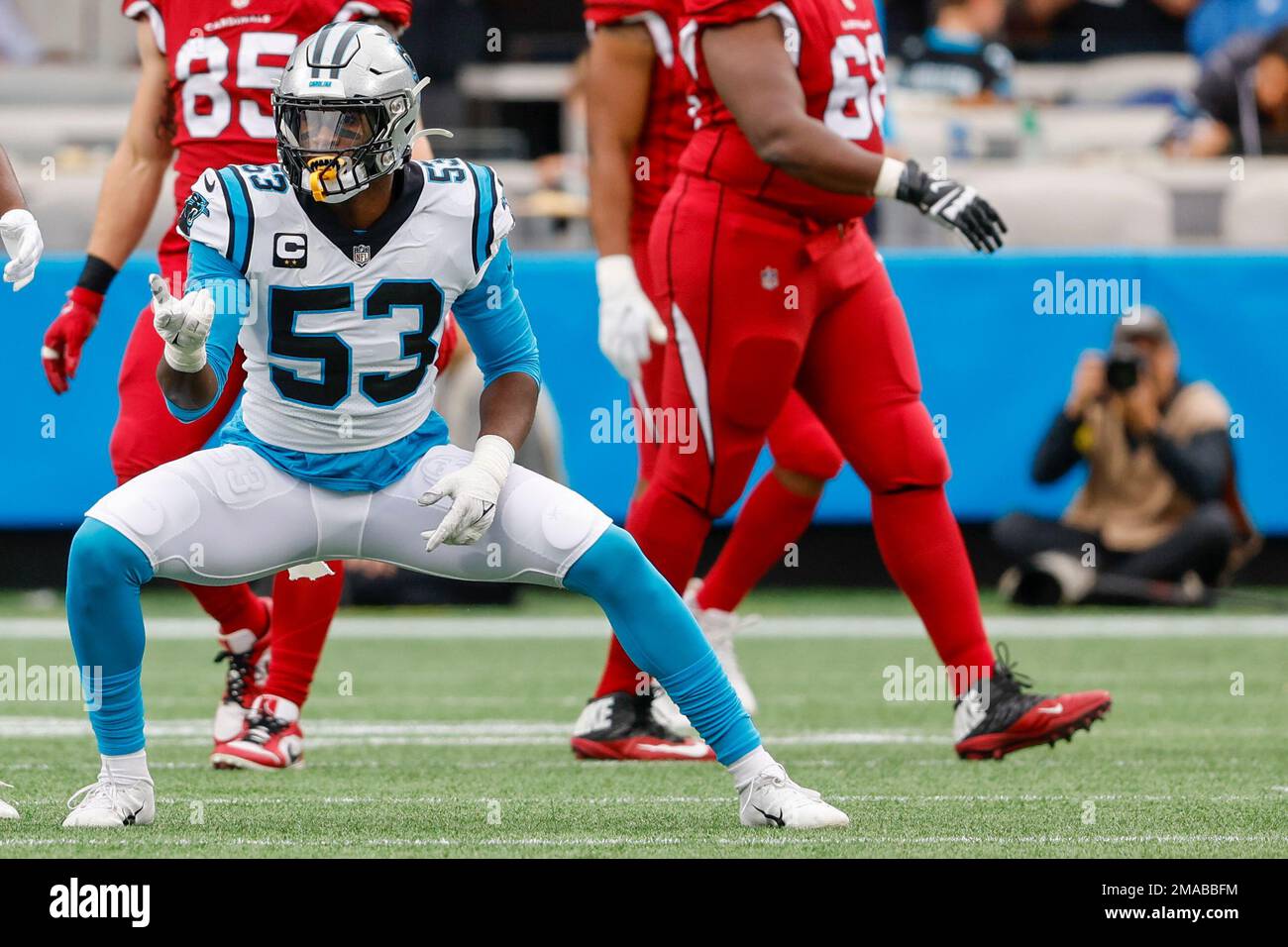 Carolina Panthers defensive end Brian Burns reacts after making a ...
