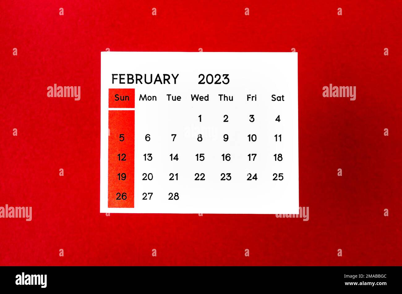 February 2023 Monthly calendar for 2023 year on red background Stock ...